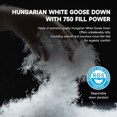 Beautyrest Hungarian White Goose Down Comforter, US Grown Cotton Fabric Goose Down Comforter, 750 Fill Power Fluffy Duvet Insert, 500 Thread Count All Seasons Warmth 5-Star Luxurious Comforters