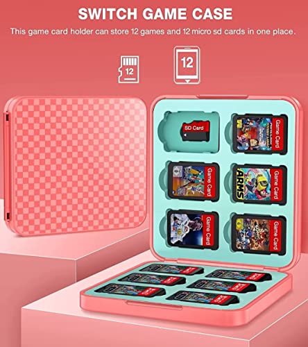 EUROA Nintendo Switch Game Holder - 12 Cartridge Storage Case, Protective Hard Shell, Soft Lining Rubber, Portable - Pink