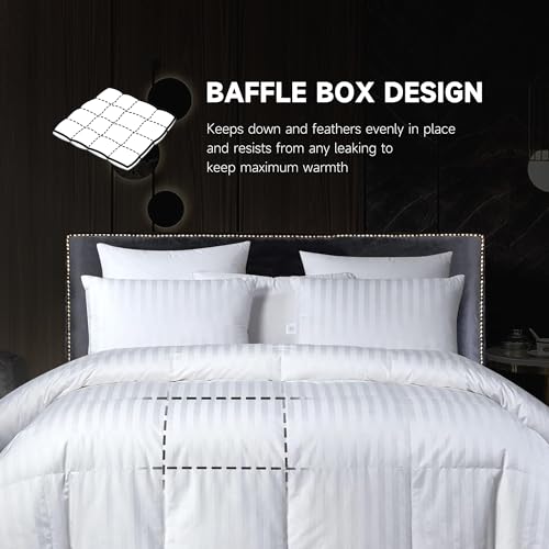 Beautyrest Hungarian White Goose Down Comforter, US Grown Cotton Fabric Goose Down Comforter, 750 Fill Power Fluffy Duvet Insert, 500 Thread Count All Seasons Warmth 5-Star Luxurious Comforters