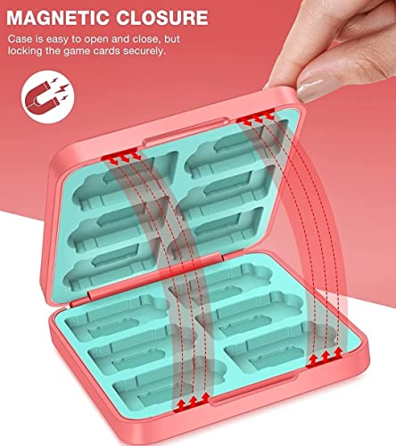 EUROA Nintendo Switch Game Holder - 12 Cartridge Storage Case, Protective Hard Shell, Soft Lining Rubber, Portable - Pink