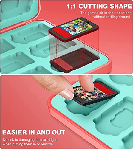 EUROA Nintendo Switch Game Holder - 12 Cartridge Storage Case, Protective Hard Shell, Soft Lining Rubber, Portable - Pink