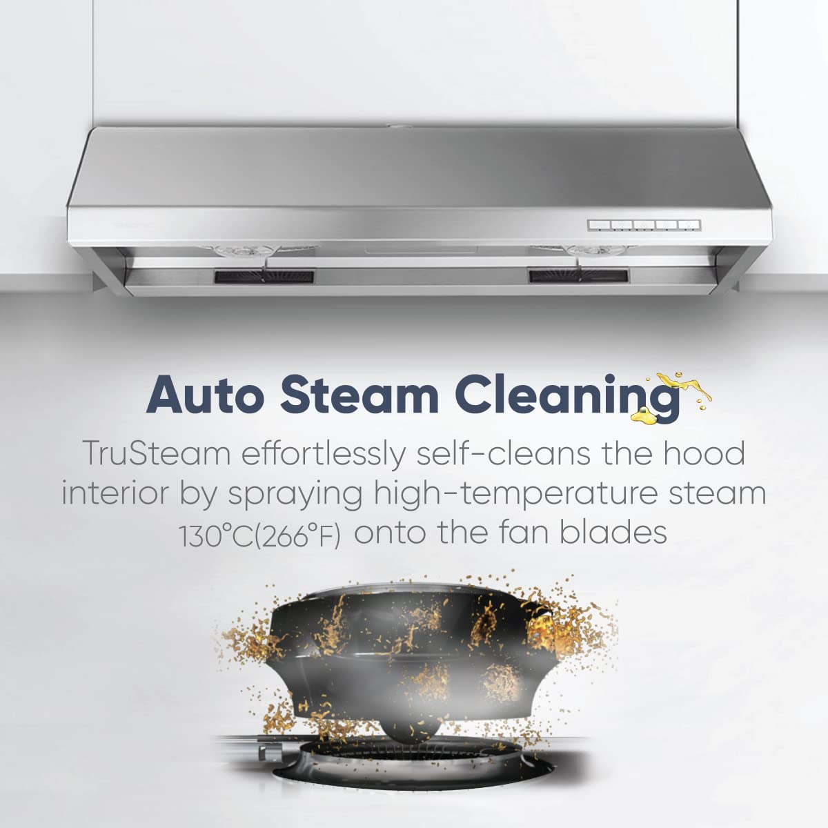 Pacific Trusteam Range Hood, 30''/36'' under cabinet, high-temperatur auto steam cleaning, Max 900CFM, LED light, responsive touch control, stainless steel housing (30'')