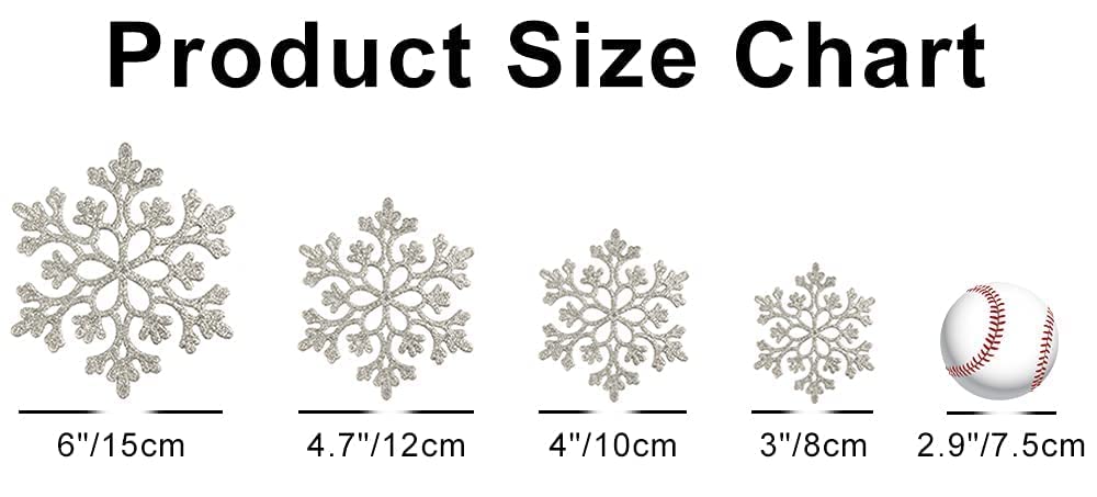 XmasExp 80mm/3inch Glitter Snowflake Ornaments Set Mini Christmas Tree Hanging Plastic Decoration for Xmas Party Wedding Anniversary Window Door Home Accessories (30pcs,Silver)