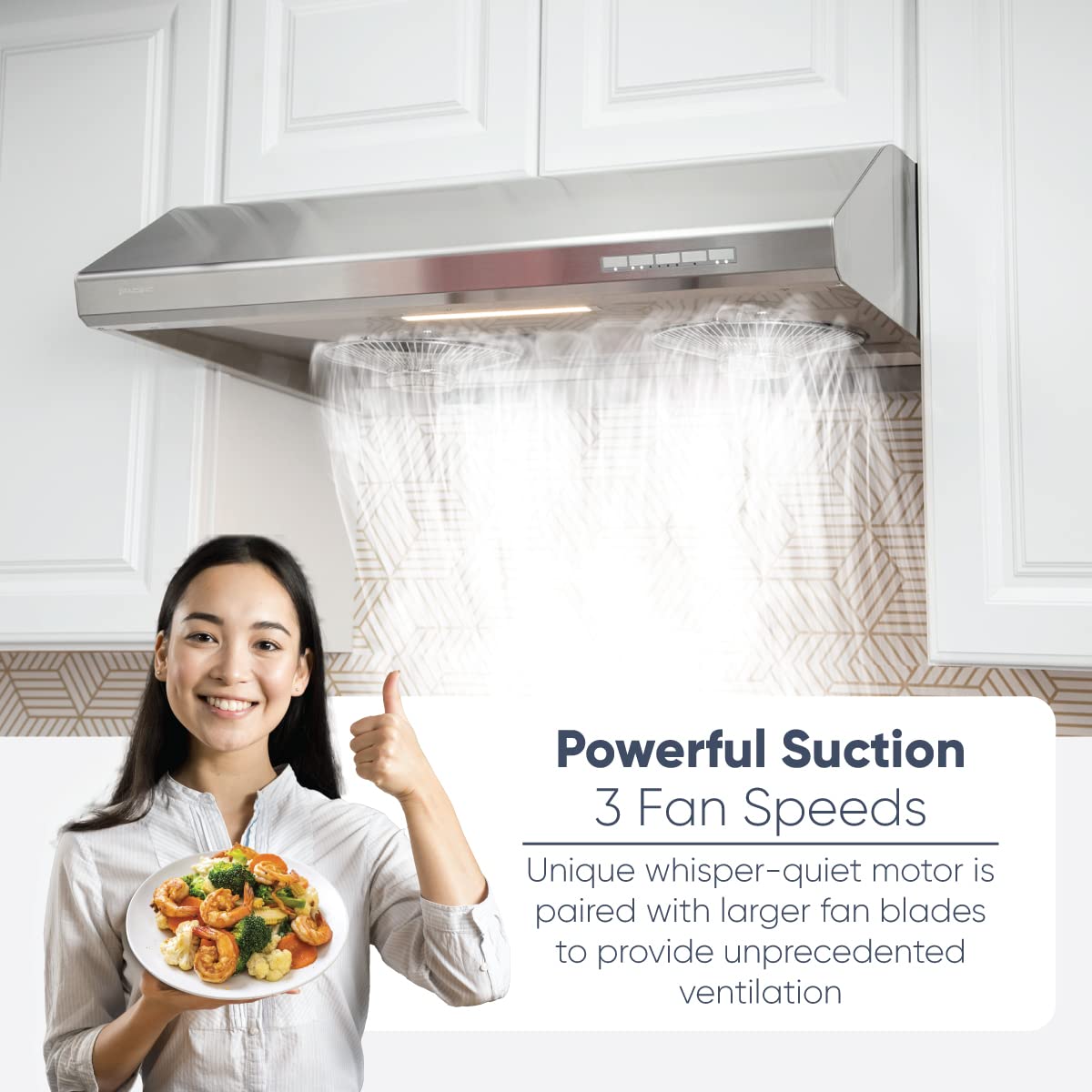 Pacific Trusteam Range Hood, 30''/36'' under cabinet, high-temperatur auto steam cleaning, Max 900CFM, LED light, responsive touch control, stainless steel housing (30'')