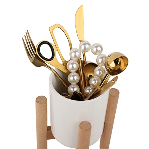 SIEBOLD Cutlery Holder White Ceramic With Black Metal Bracket Robust Silverware Caddy(1 pieces) H 5.9*W 4.33 inch