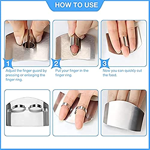 HAGUAN Finger Guards for Cutting, Finger Protector for Cutting Food, Stainless Steel Finger Guards for Cutting, Finger Guards for Cutting Vegetables, Kitchen Cooking Tools (Two Fingers-3pcs)