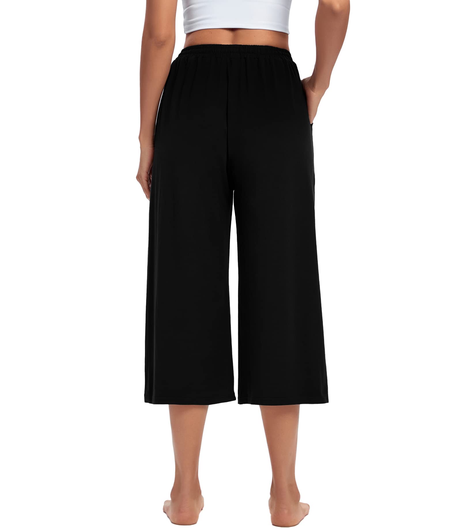 ASIMOON Capris for Women Loose Wide Leg Shorts Yoga Cropped Pajama Pants Pull on Summer Lounge Pants Culottes with Pockets