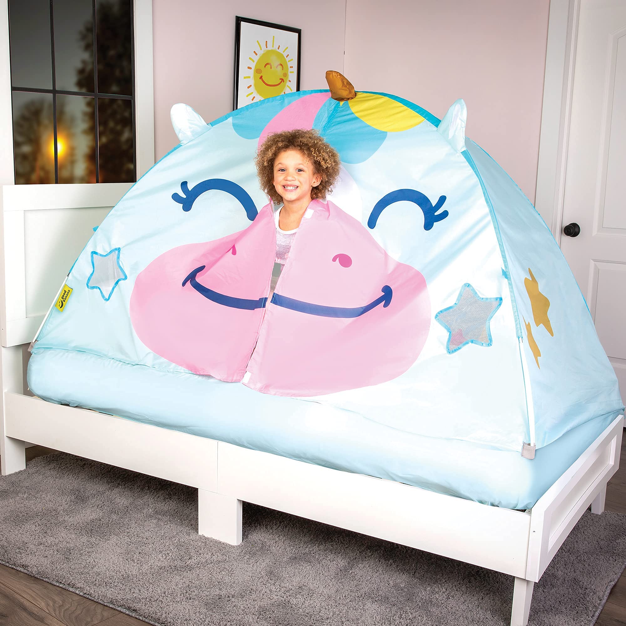 GOOD BANANA Unicorn Bed Tent for Twin Beds - Ventilated, Easy Set-Up, Magical Play Fort for Kids