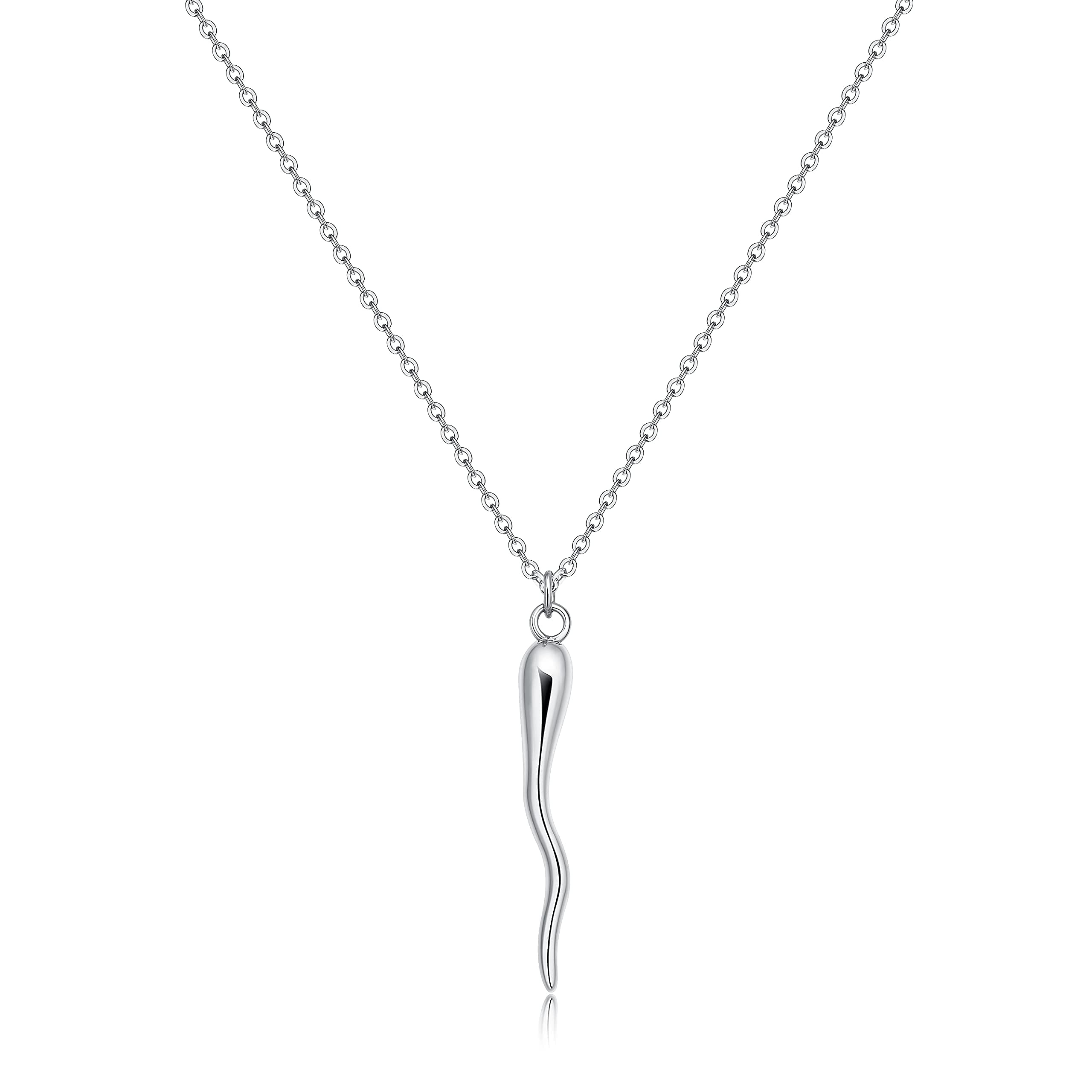 CAROVO Silver Italian Horn Necklace for Women Cornicello Protection Necklace Charm Lucky Talisman Pendant Necklace