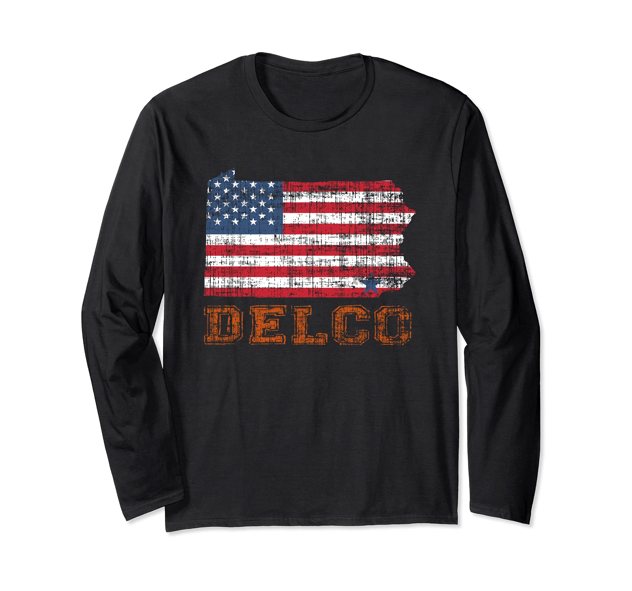 Delco Philadelphia American USA Flag Pennsylvania Vintage Long Sleeve T-Shirt