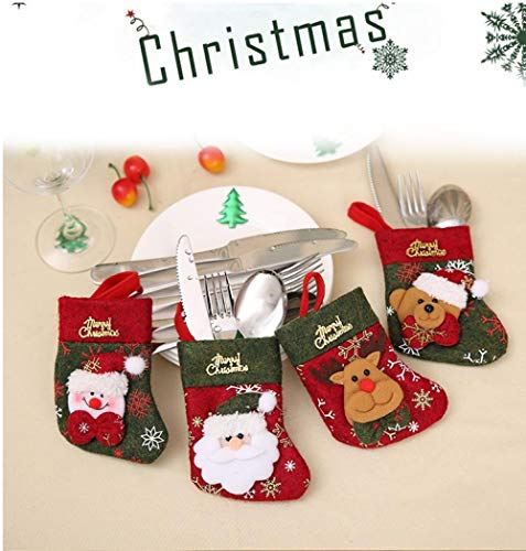 4 Pack of Christmas Cutlery Set, Snowman Santa Moose Knife and Fork Bag Cover Flatware Silverware Holders Xmas New Year Party Table Decoration Ornaments Socks