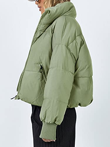 ZCSIA Women's Winter Long Sleeve Full Zipper Oversized Baggy Puffer Short Down Jacket Coat,PeaGreen,XSmall