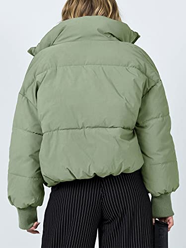 ZCSIA Women's Winter Long Sleeve Full Zipper Oversized Baggy Puffer Short Down Jacket Coat,PeaGreen,XSmall