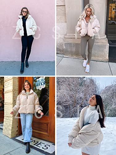 ZCSIA Women's Winter Long Sleeve Full Zipper Oversized Baggy Puffer Short Down Jacket Coat,PeaGreen,XSmall