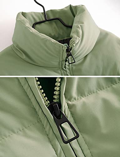ZCSIA Women's Winter Long Sleeve Full Zipper Oversized Baggy Puffer Short Down Jacket Coat,PeaGreen,XSmall