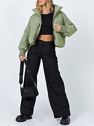 ZCSIA Women's Winter Long Sleeve Full Zipper Oversized Baggy Puffer Short Down Jacket Coat,PeaGreen,XSmall
