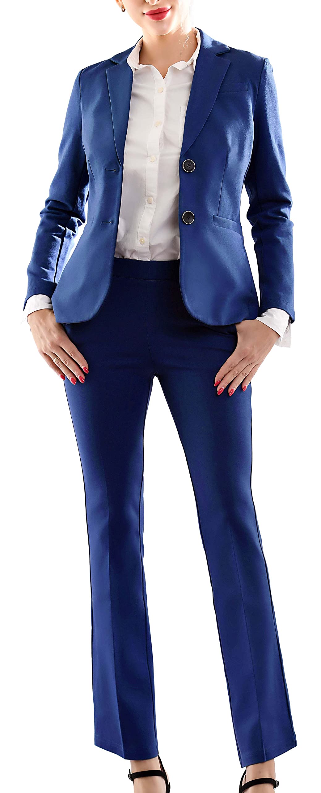 Marycrafts Women's 2 Buttons Business Blazer Pant Suit Set for Work 12 Navy