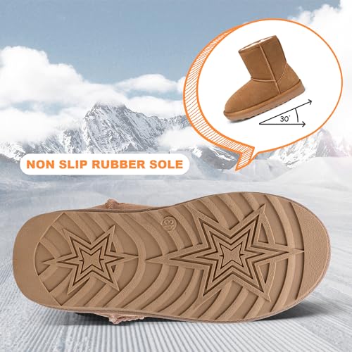 Vepose Boy's Girl's Snow Boots Brown Cow Suede Leather Warm Classic Booties for Big Kids Size 4(CTX827 Brown 04)