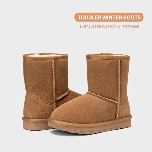 Vepose Boy's Girl's Snow Boots Brown Cow Suede Leather Warm Classic Booties for Big Kids Size 4(CTX827 Brown 04)