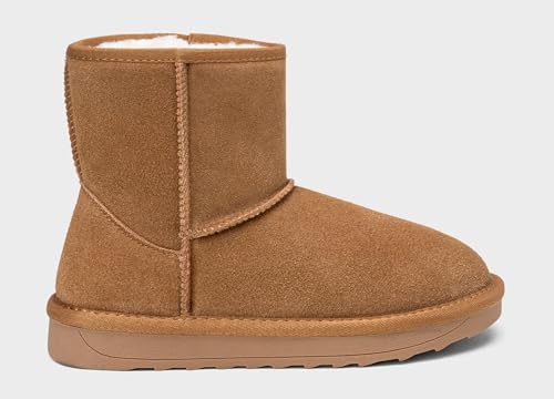 Vepose Boy's Girl's Snow Boots Brown Cow Suede Leather Warm Classic Booties for Big Kids Size 4(CTX827 Brown 04)