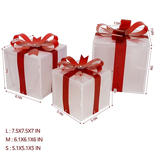 Twinkle Star Set of 3 Christmas Lighted Gift Boxes, Xmas Tree Skirt Ornament, Light Up Indoor Outdoor Pathway Present Box Holiday Party Yard Decorations
