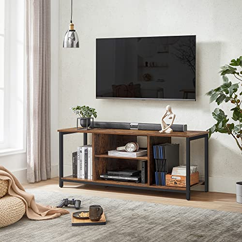 VASAGLE TV Stand for TV up to 55 Inches, Cabinet with Open Storage, Console Unit with Shelving, for Living Room, Entertainment Room, Industrial, Rustic Brown and Black ULTV060B01