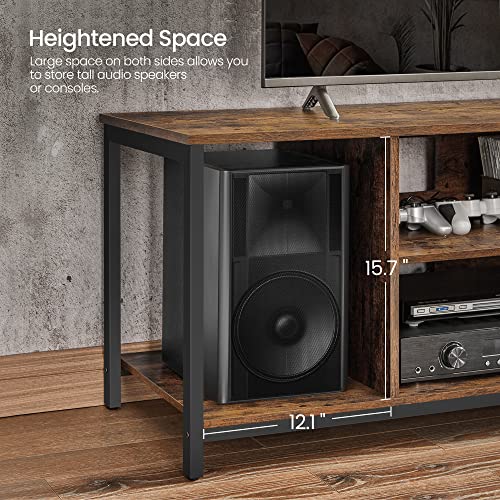 VASAGLE TV Stand for TV up to 55 Inches, Cabinet with Open Storage, Console Unit with Shelving, for Living Room, Entertainment Room, Industrial, Rustic Brown and Black ULTV060B01