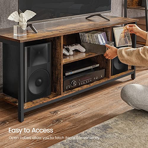 VASAGLE TV Stand for TV up to 55 Inches, Cabinet with Open Storage, Console Unit with Shelving, for Living Room, Entertainment Room, Industrial, Rustic Brown and Black ULTV060B01