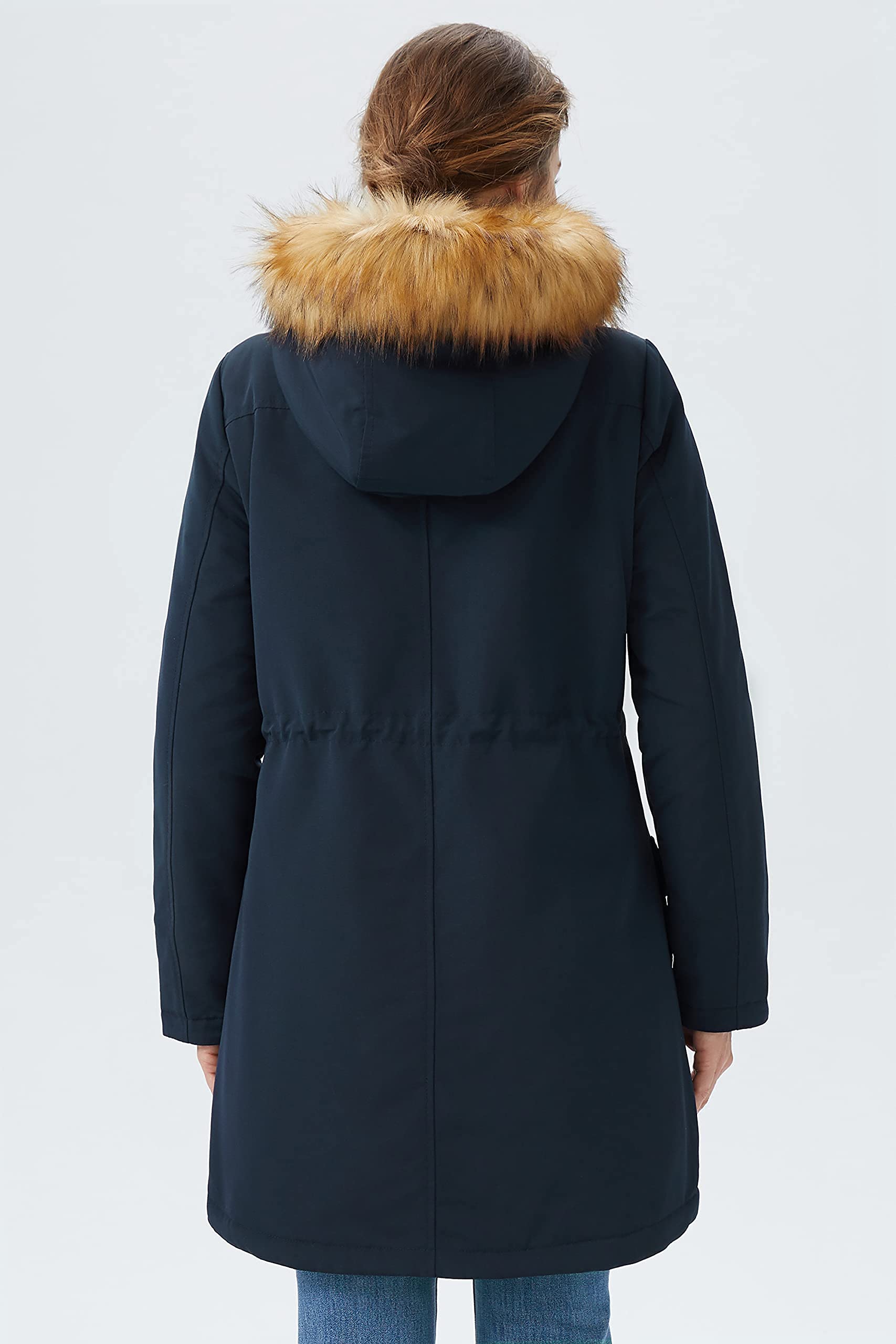 Orolay Women's Thicken Fleece Lined Parka Winter Coat Hooded Jacket with Removable Fur Collar Navy XL