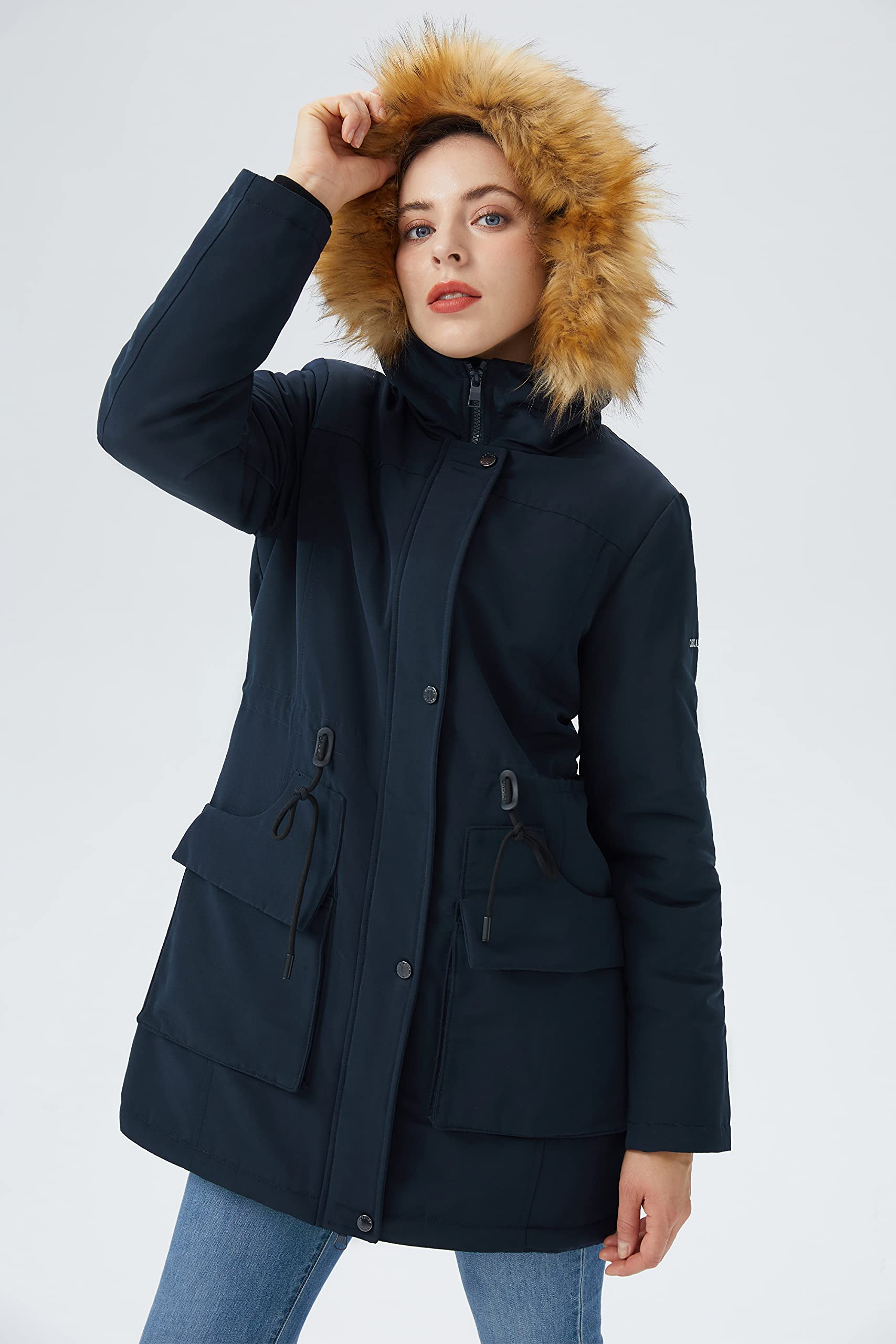 Orolay Women's Thicken Fleece Lined Parka Winter Coat Hooded Jacket with Removable Fur Collar Navy XL