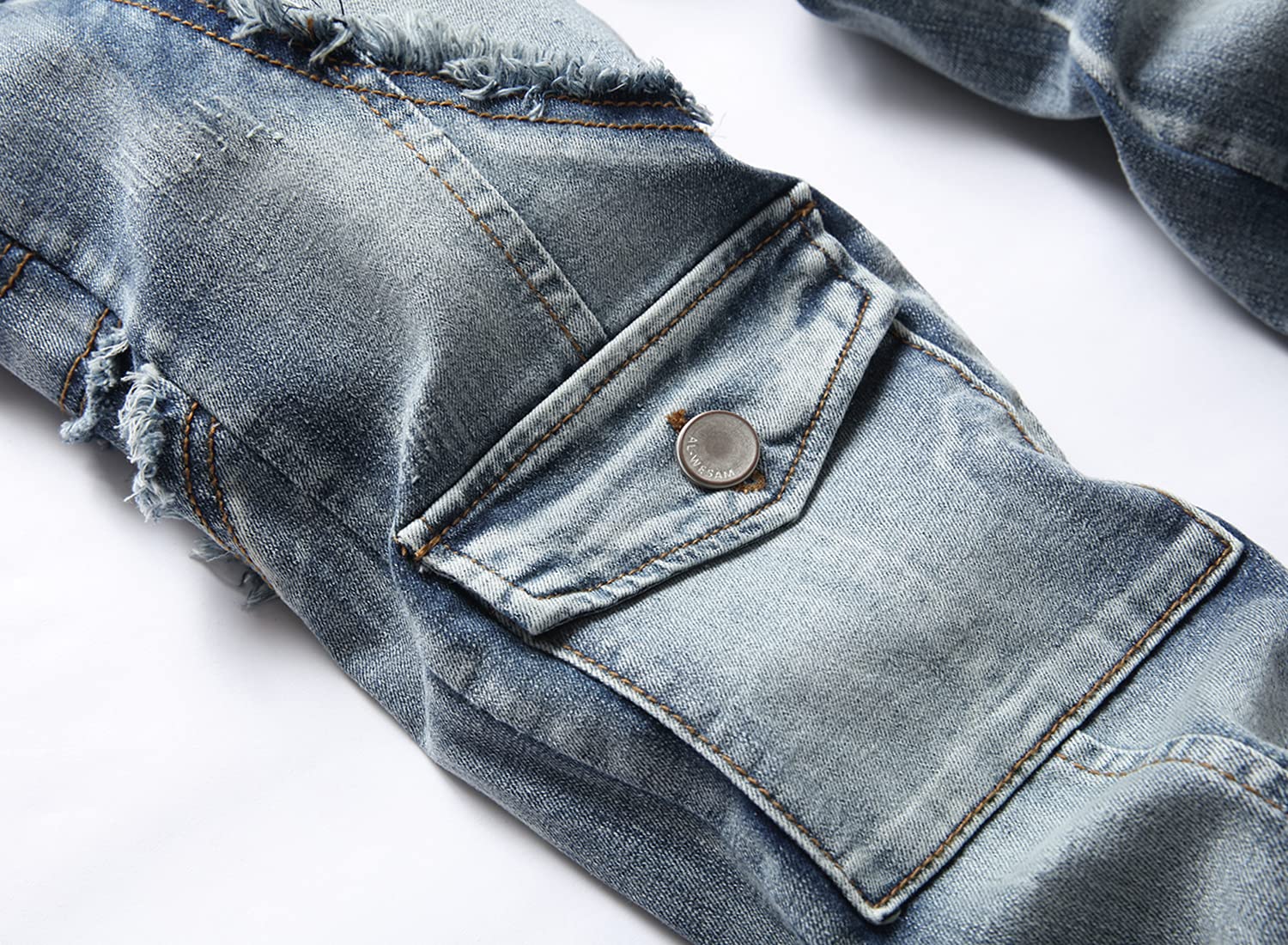 XIMXIMMTIAN Men's Biker Moto Washed Distressed Slim Fit Straight Jeans Denim (34, 2128 Blue)