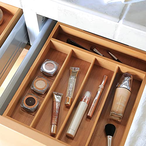 SOONHUA Bamboo Kitchen Drawer Organizer Tray for Flatware, 5 Compartments Cutlery Utensil Organizer Tray Kitchen Drawer Divider