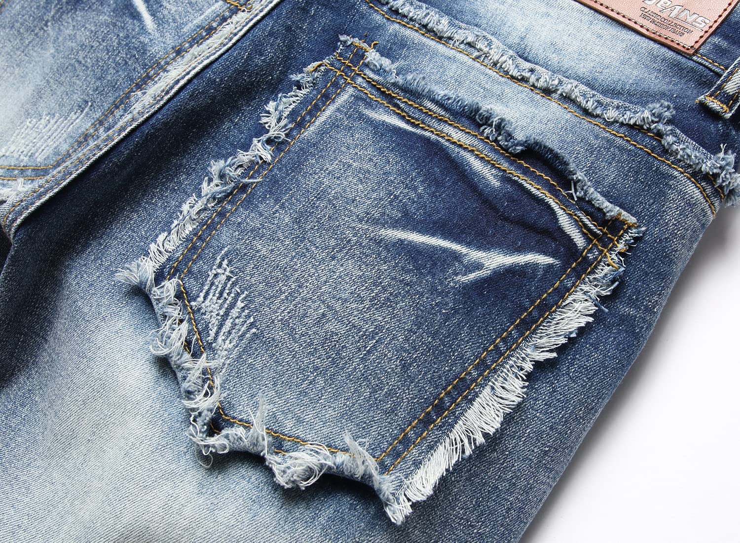 XIMXIMMTIAN Men's Biker Moto Washed Distressed Slim Fit Straight Jeans Denim (34, 2128 Blue)