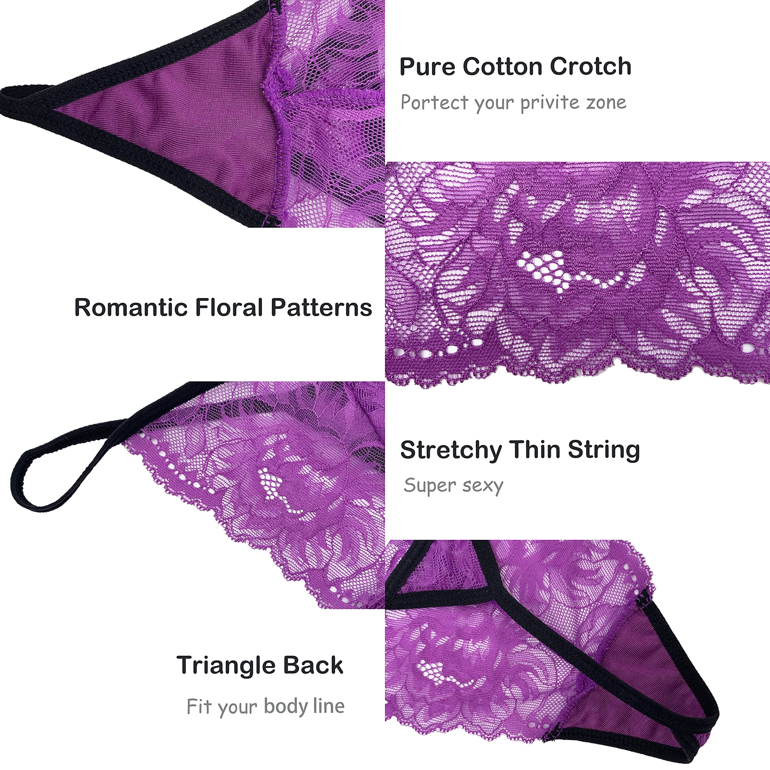 Umiehary 10 Pieces Colourful Low Rise Breathable Stretch G String T Back Thongs Size Medium