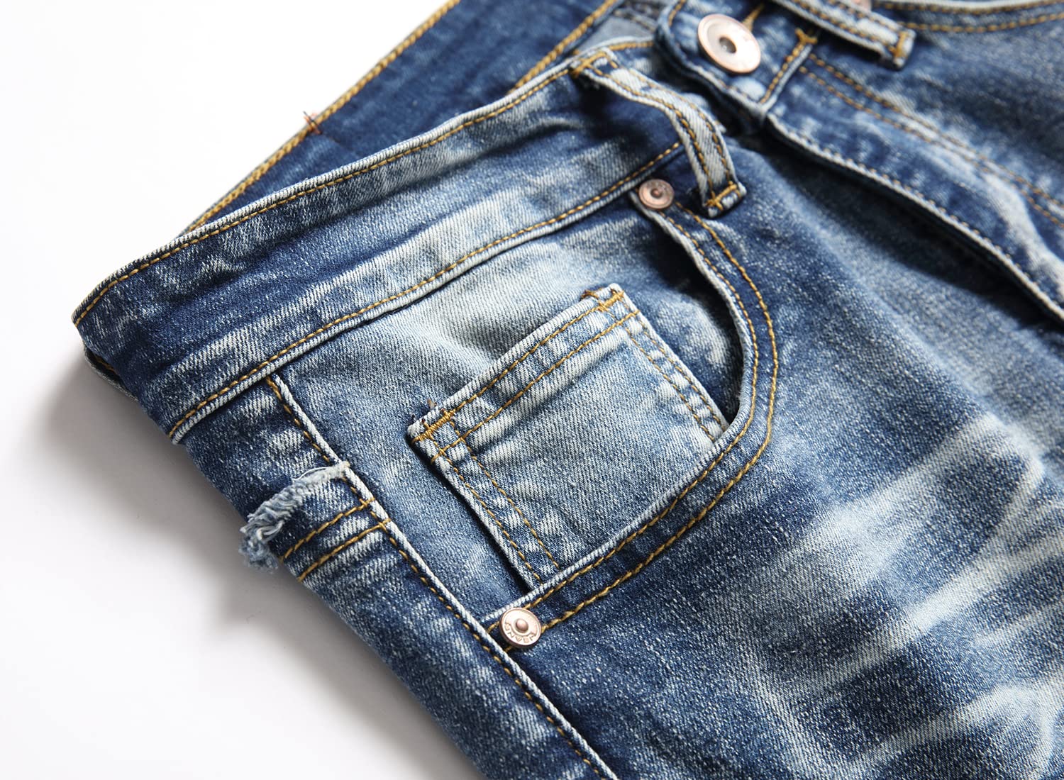 XIMXIMMTIAN Men's Biker Moto Washed Distressed Slim Fit Straight Jeans Denim (34, 2128 Blue)