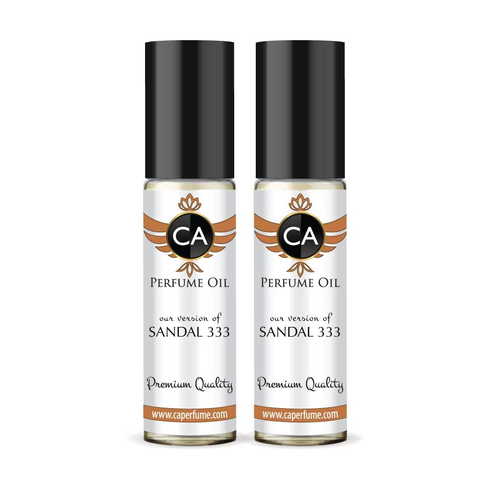 CA Perfume Impression of Sandal 333 For Men Replica Fragrance Body Oil Dupes Alcohol-Free Essential Aromatherapy Sample Travel Size Concentrated Long Lasting Attar Roll-On 0.3 Fl Oz-X2