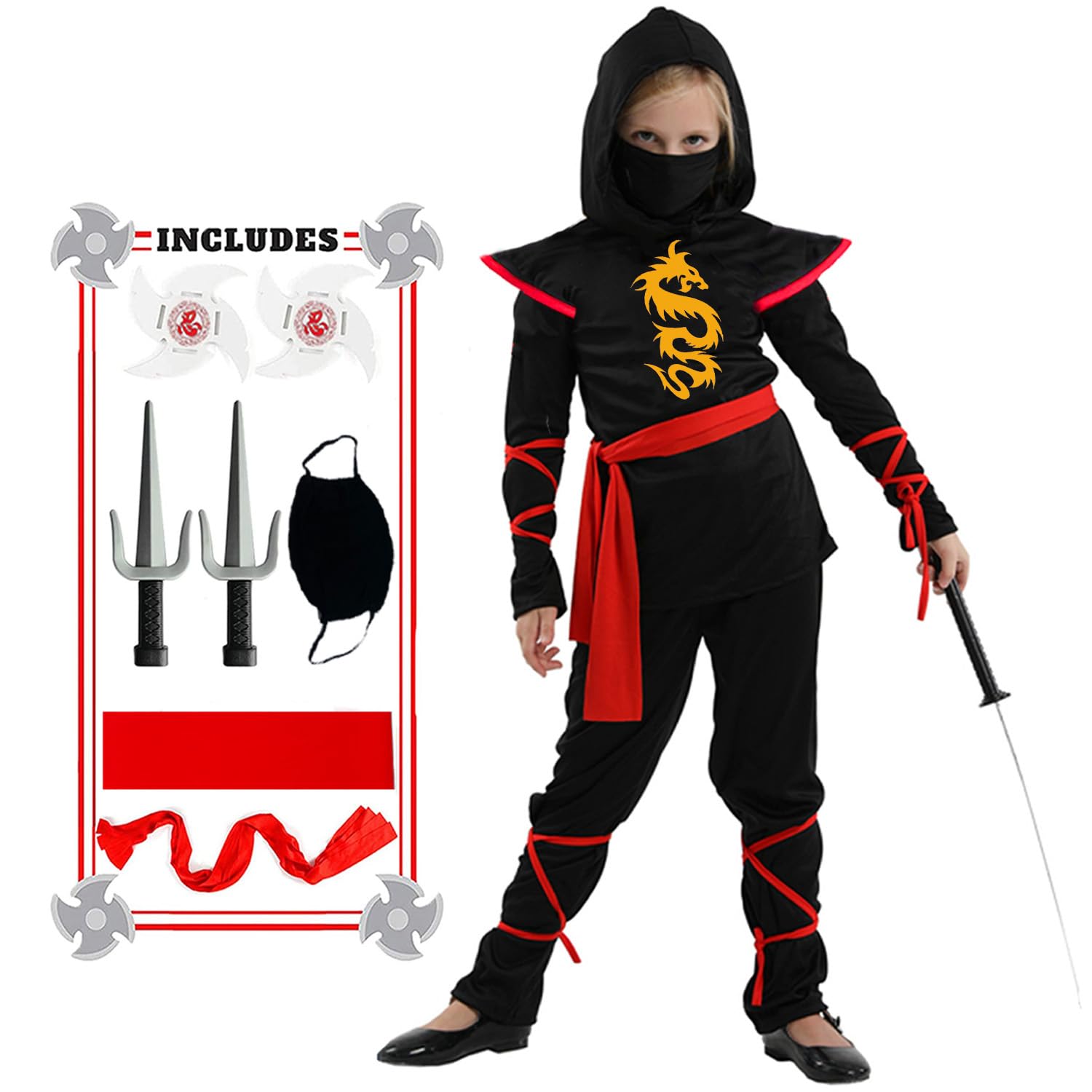 SATKULL Girls Ninja Costume Halloween Ninja Costumes Set for Kids Girl Ninjas Role Playing Dressing Suit(Kids-M-6/7T)