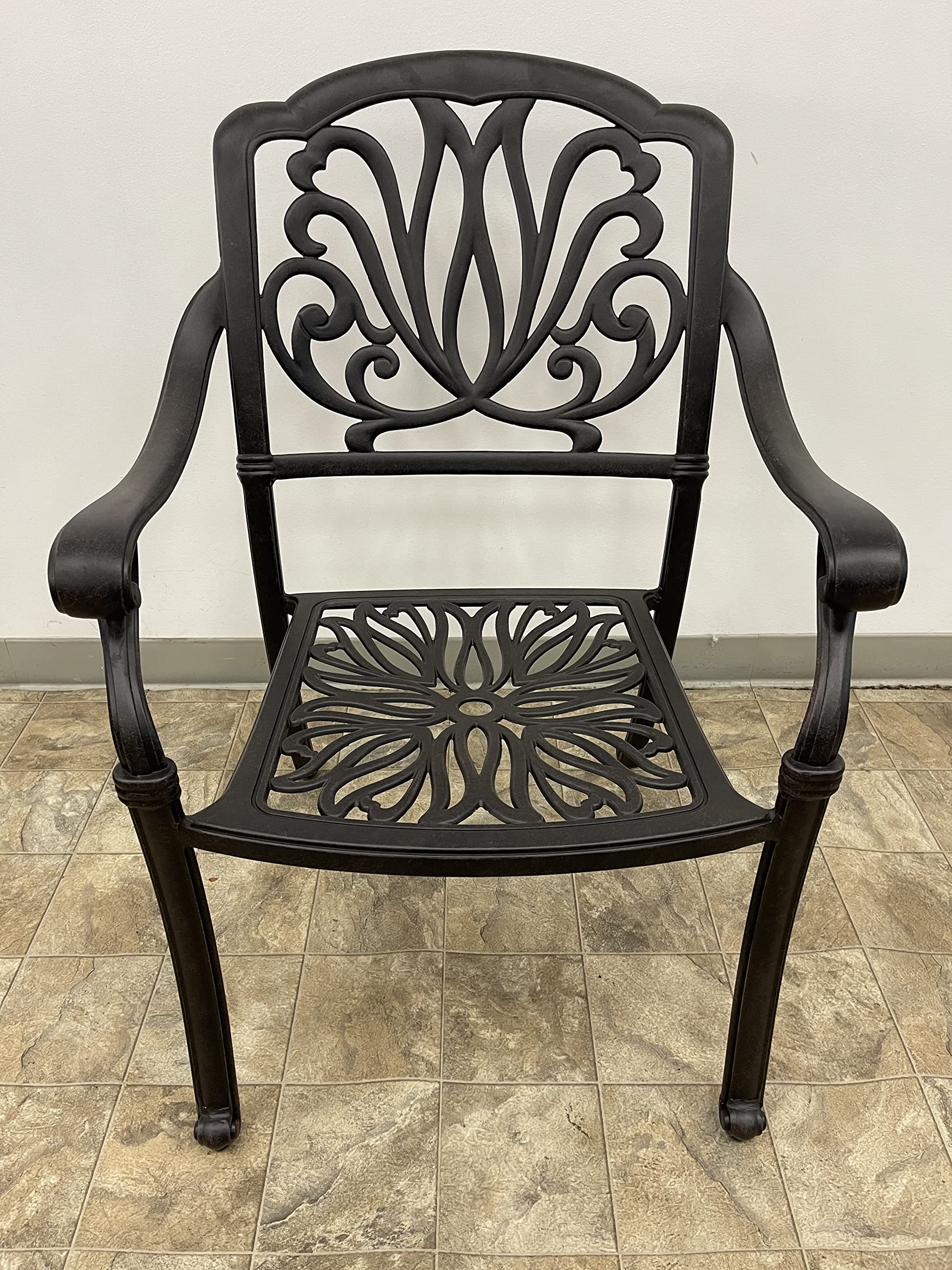 Elizabeth Outdoor Cast Aluminum Patio 9 pcs Dining Set with 64" Square Table and 8 Stationary Chairs Antique Bronze (Olefin Walnut Cushion)