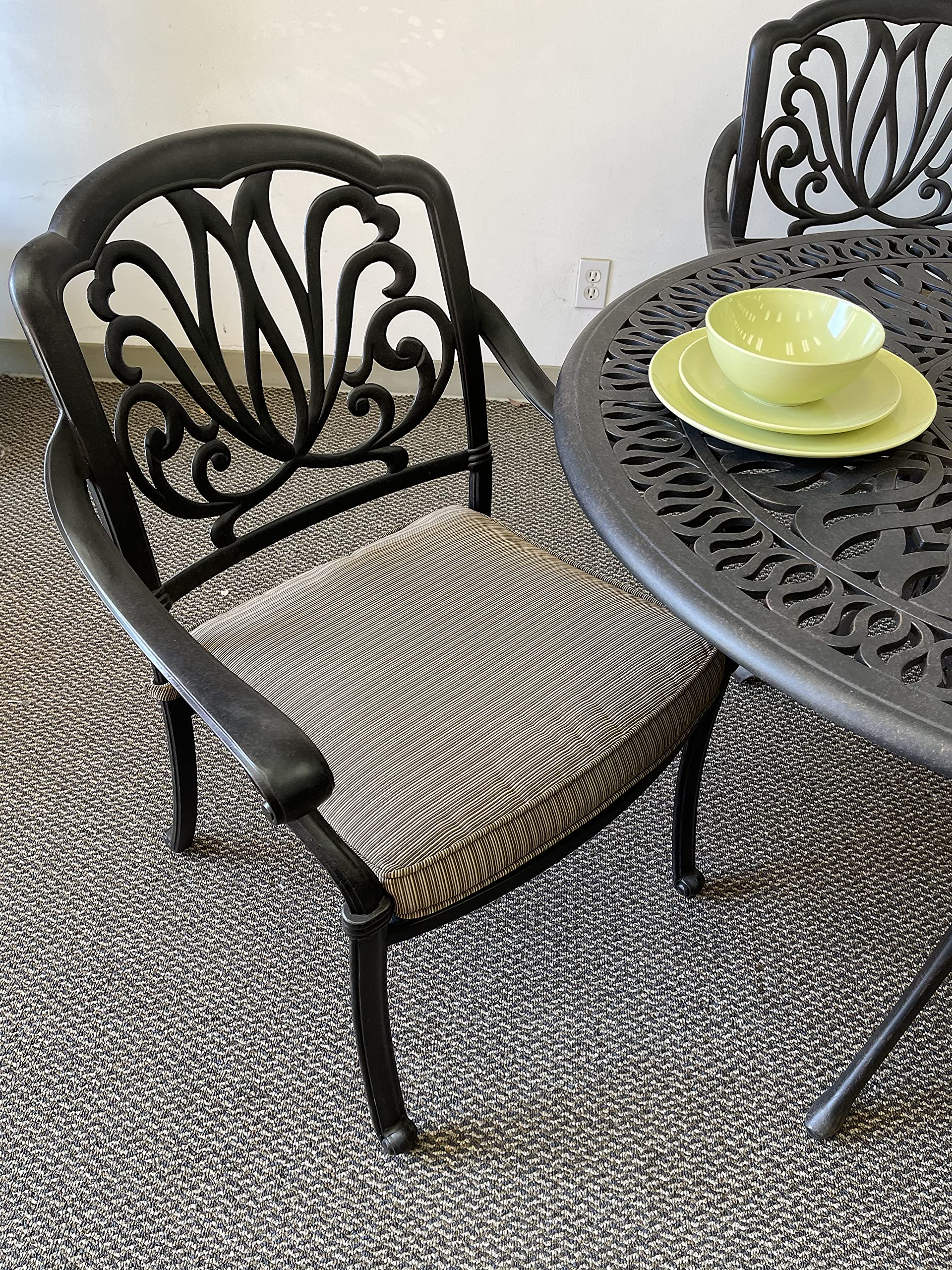 Elizabeth Outdoor Cast Aluminum Patio 9 pcs Dining Set with 64" Square Table and 8 Stationary Chairs Antique Bronze (Olefin Walnut Cushion)