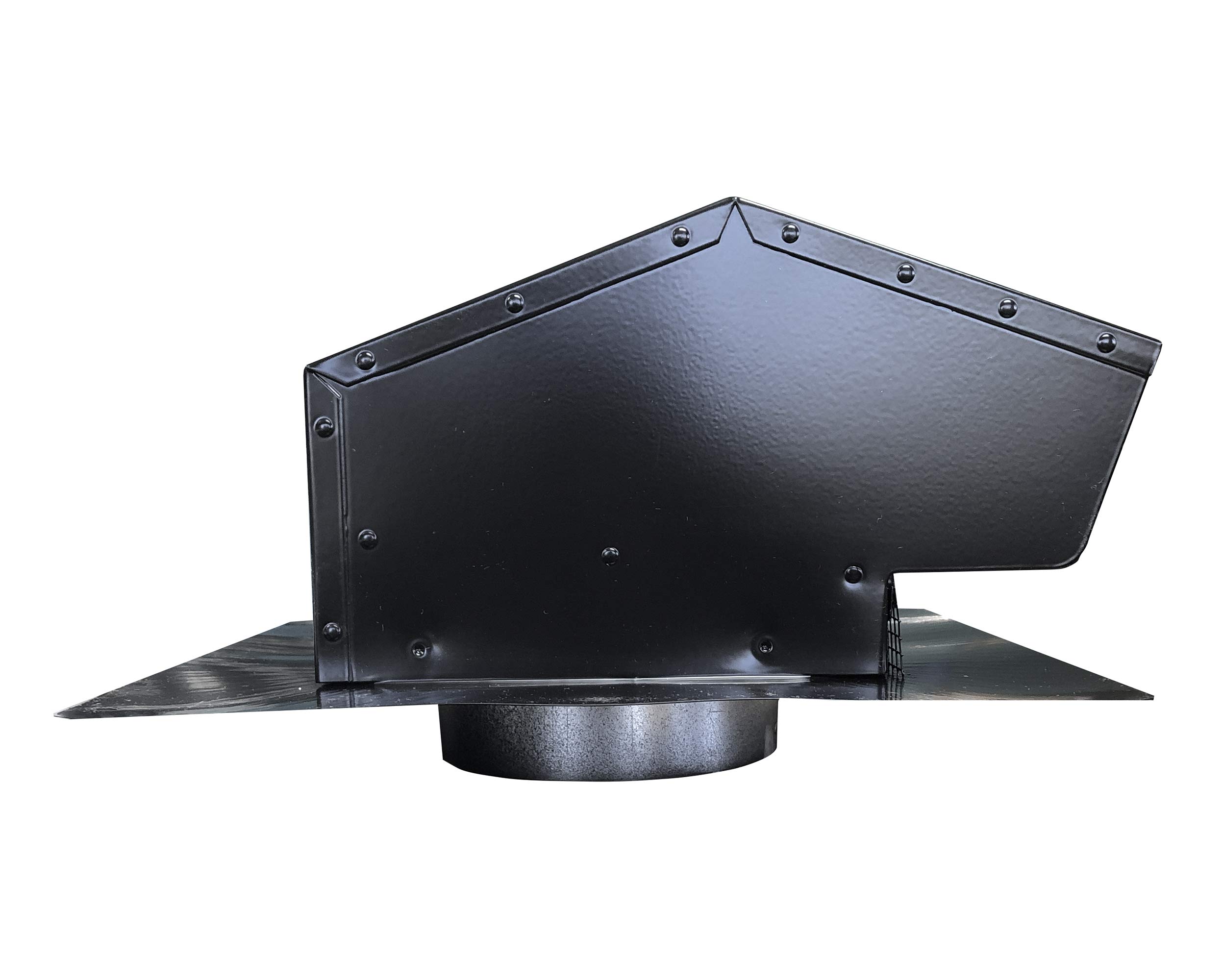 Builder's Best 84033 Galvanized Steel Roof Vent Cap with Damper & Removable Screen, 6" Diameter Collar, Black (New 2021)