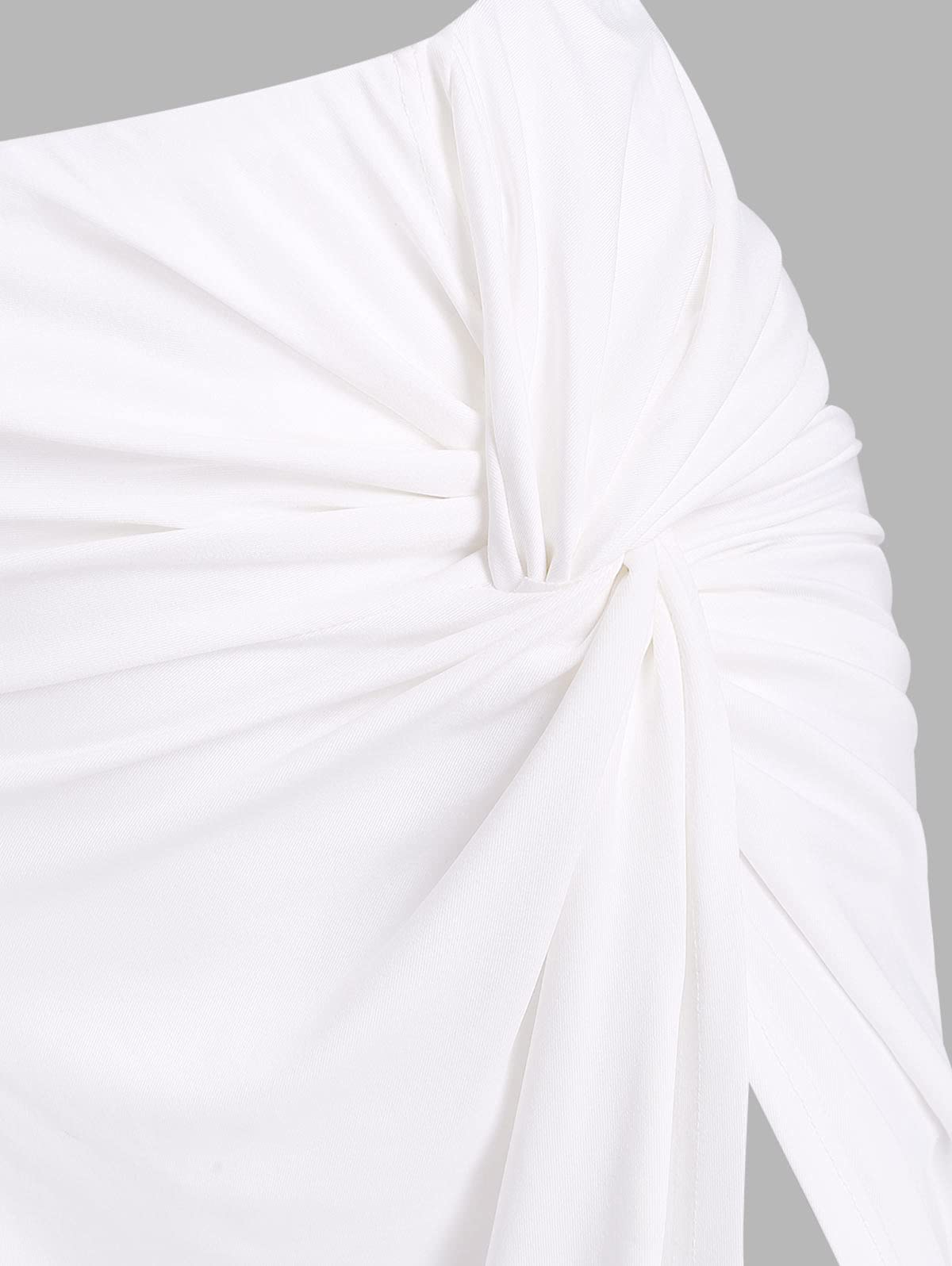 ZAFUL Women's Casual Sleeveless Summer Two Piece Outfits Solid Crop Top and Draped Ruched Maxi Skirt Set Solid Suiting (C-White, S)