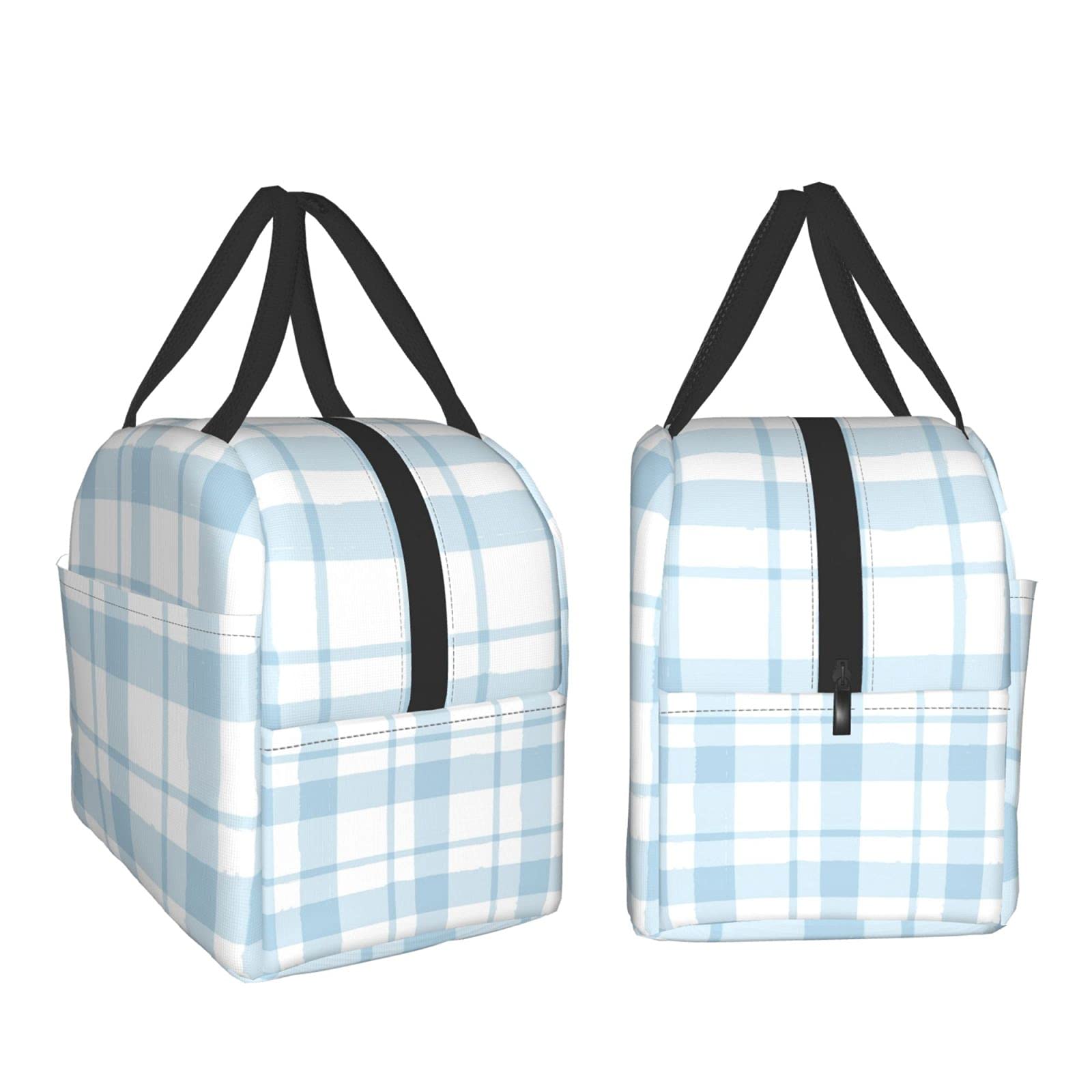 DADABULIU Lunch Bag Plaid Blue Check Insulated Lunch Box Cooler Tote for Adults Kid Girl Women Work Office School Picnic Beach Reusable Lunchbox Over 3 Years Old