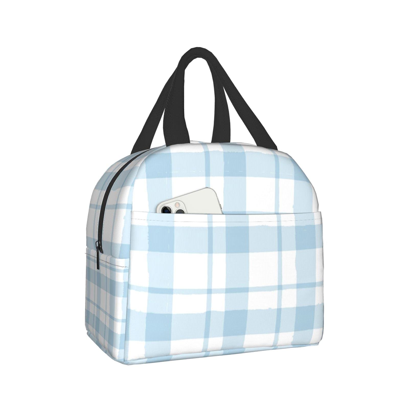 DADABULIU Lunch Bag Plaid Blue Check Insulated Lunch Box Cooler Tote for Adults Kid Girl Women Work Office School Picnic Beach Reusable Lunchbox Over 3 Years Old