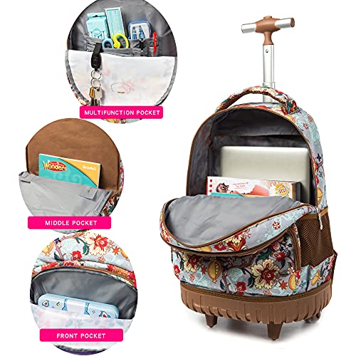 Jasminestar Rolling Backpack 18 inch Wheeled Kids Backpack with Lunch Bag and Pencil Case for Boys and Girls