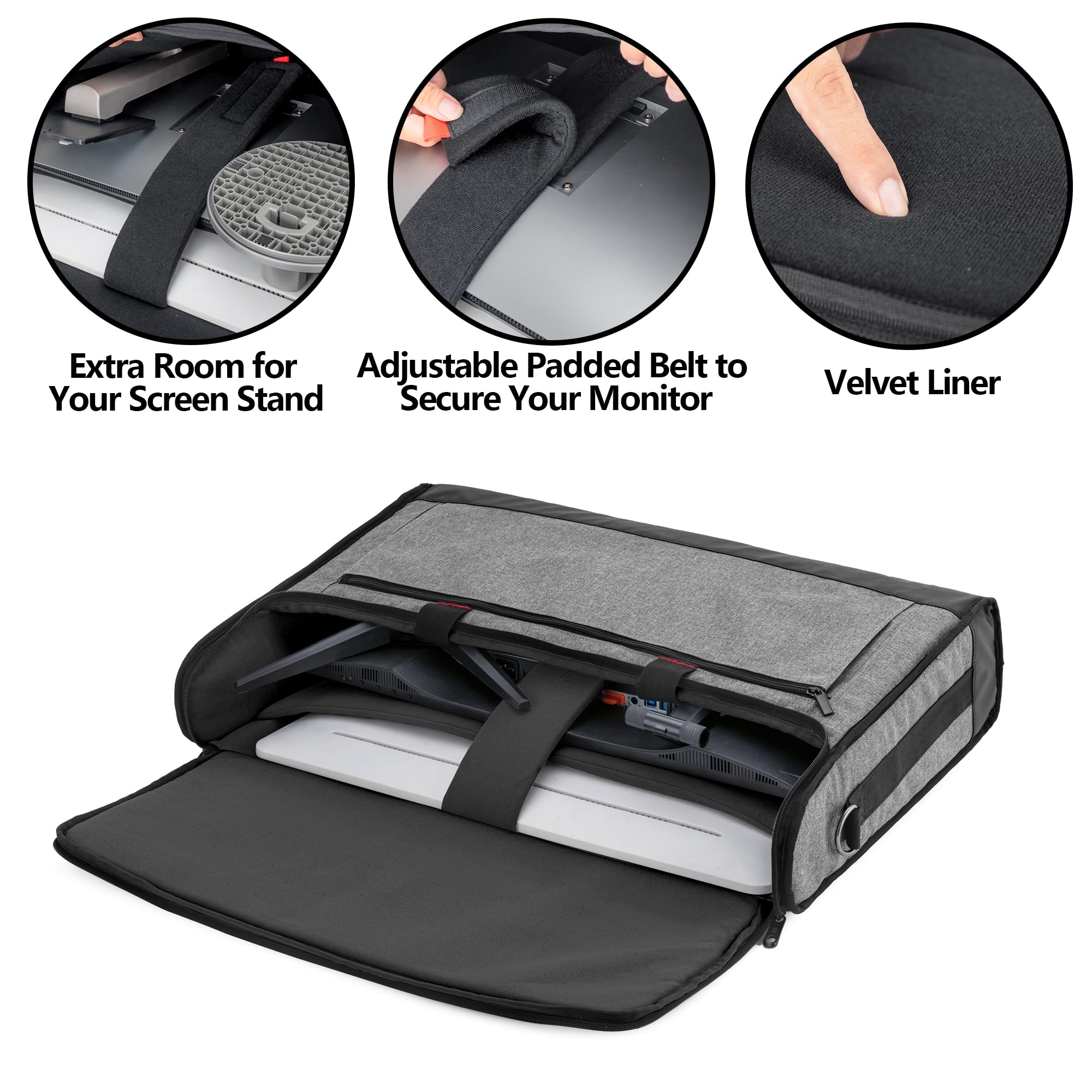 Trunab Monitor Carrying Case 24 Inch Padded Travel Bag Hold Up to 2 LCD Screens/TVs, Not Compatible with iMac, with Accessories Pocket, Shoulder Strap, PU Bottom, Grey