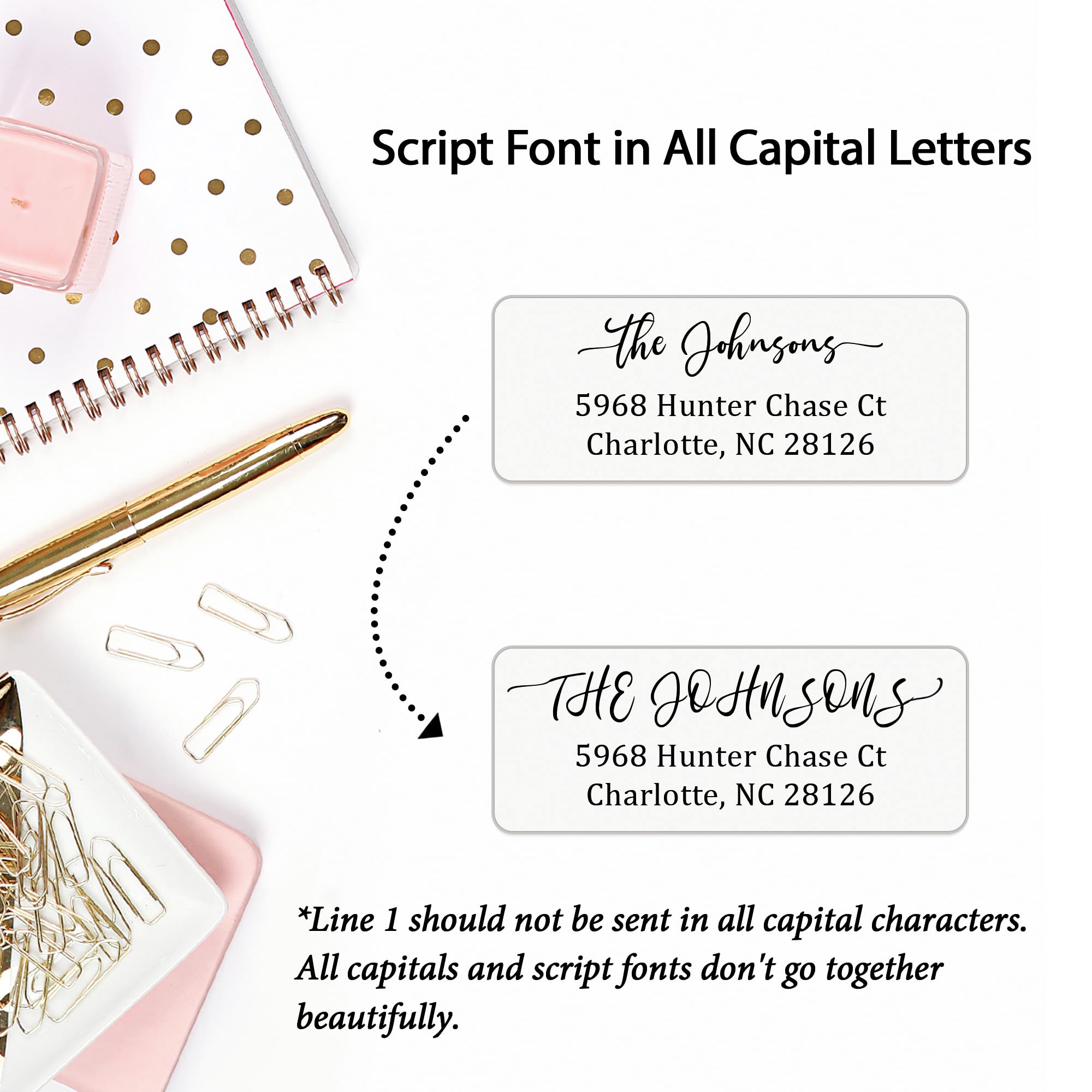 Personalized Return Address Labels Simple - Set of 240 Elegant Custom Mailing Labels for Envelopes, Self Adhesive Flat Sheet Rectangle Personalized Name Stickers (Clear)