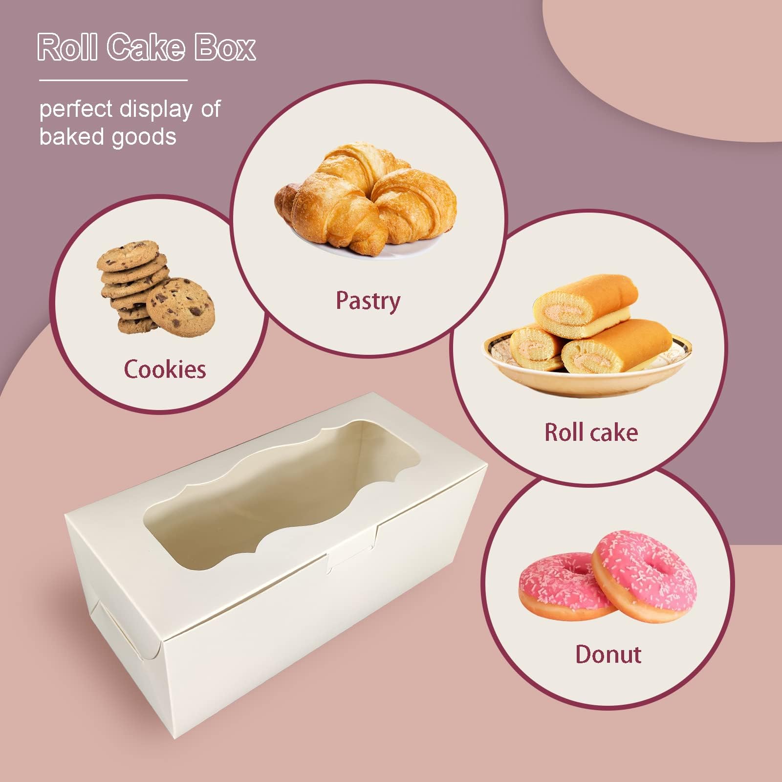 Aumodizzy 30pcs 9x4x3.5 Inch Cookie Boxes White Bakery Boxes with Window, Loaf Cake Boxes for Roll Cakes, Desserts, Muffins, Donuts, Candies and Pastries(9 Inch)