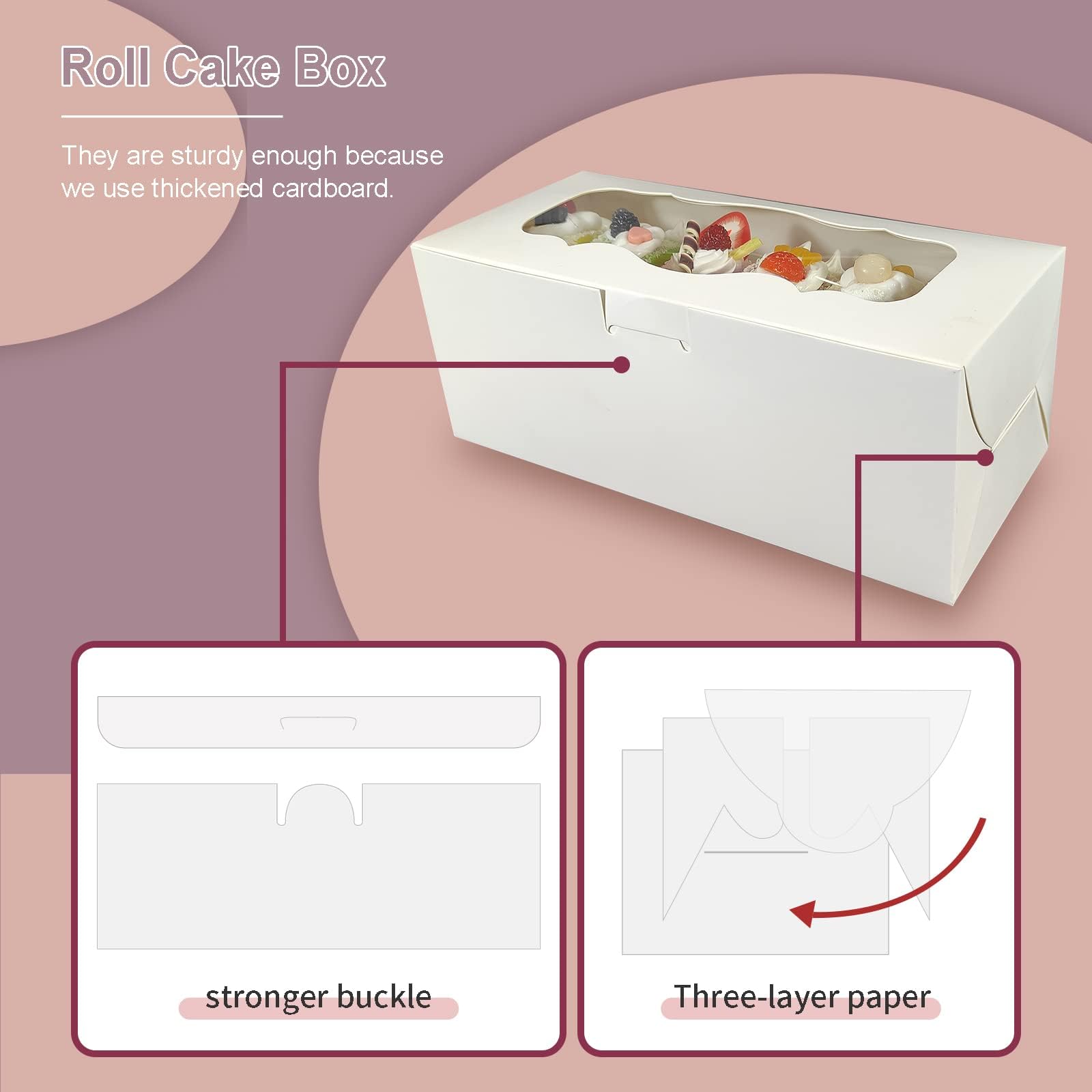 Aumodizzy 30pcs 9x4x3.5 Inch Cookie Boxes White Bakery Boxes with Window, Loaf Cake Boxes for Roll Cakes, Desserts, Muffins, Donuts, Candies and Pastries(9 Inch)