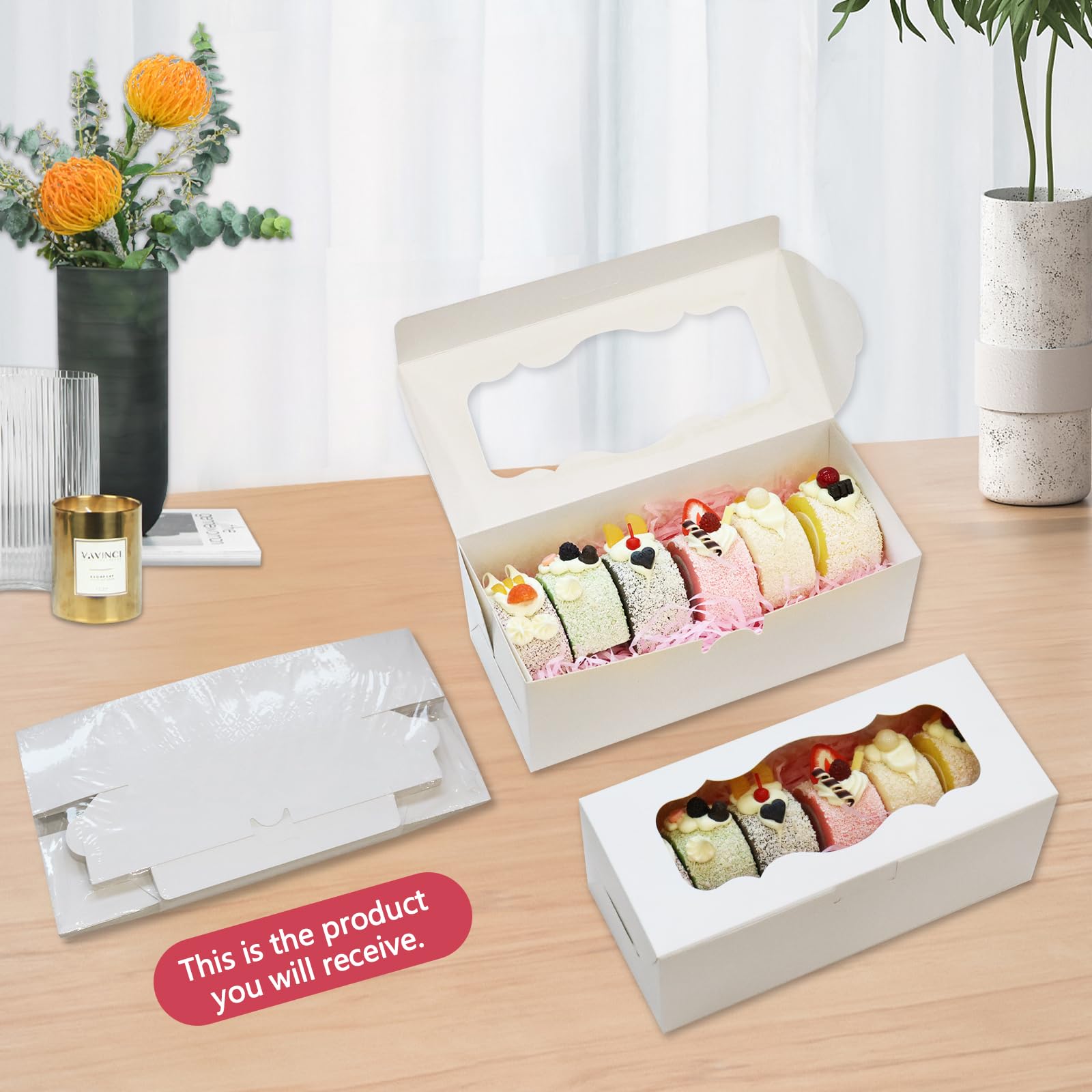 Aumodizzy 30pcs 9x4x3.5 Inch Cookie Boxes White Bakery Boxes with Window, Loaf Cake Boxes for Roll Cakes, Desserts, Muffins, Donuts, Candies and Pastries(9 Inch)