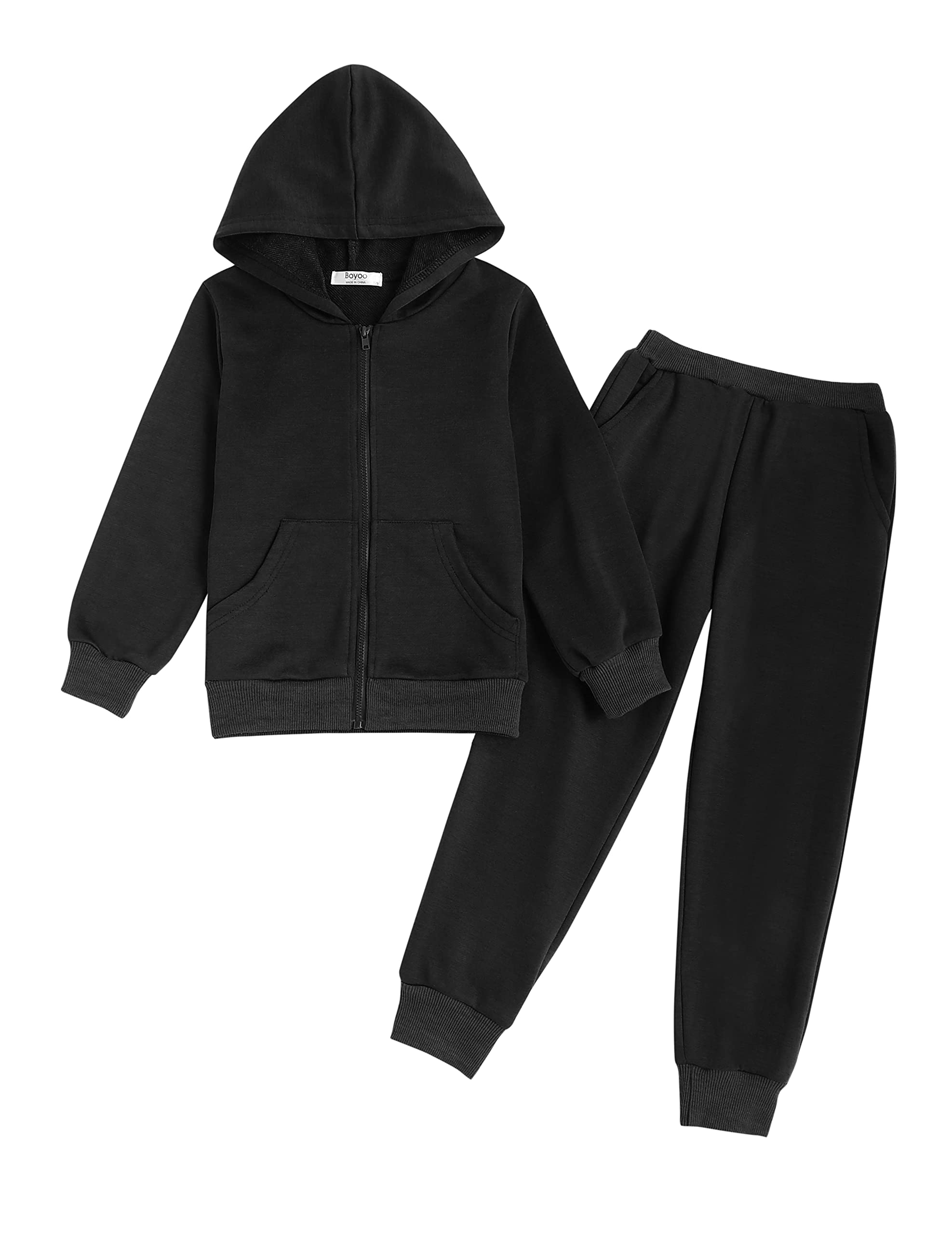 Boyoo Boys' 2 Piece Athletic Tracksuit Jogging Sets Outfit Sweatsuit Zip Up Hoodie and Active Pants for Kids 5-14 Years